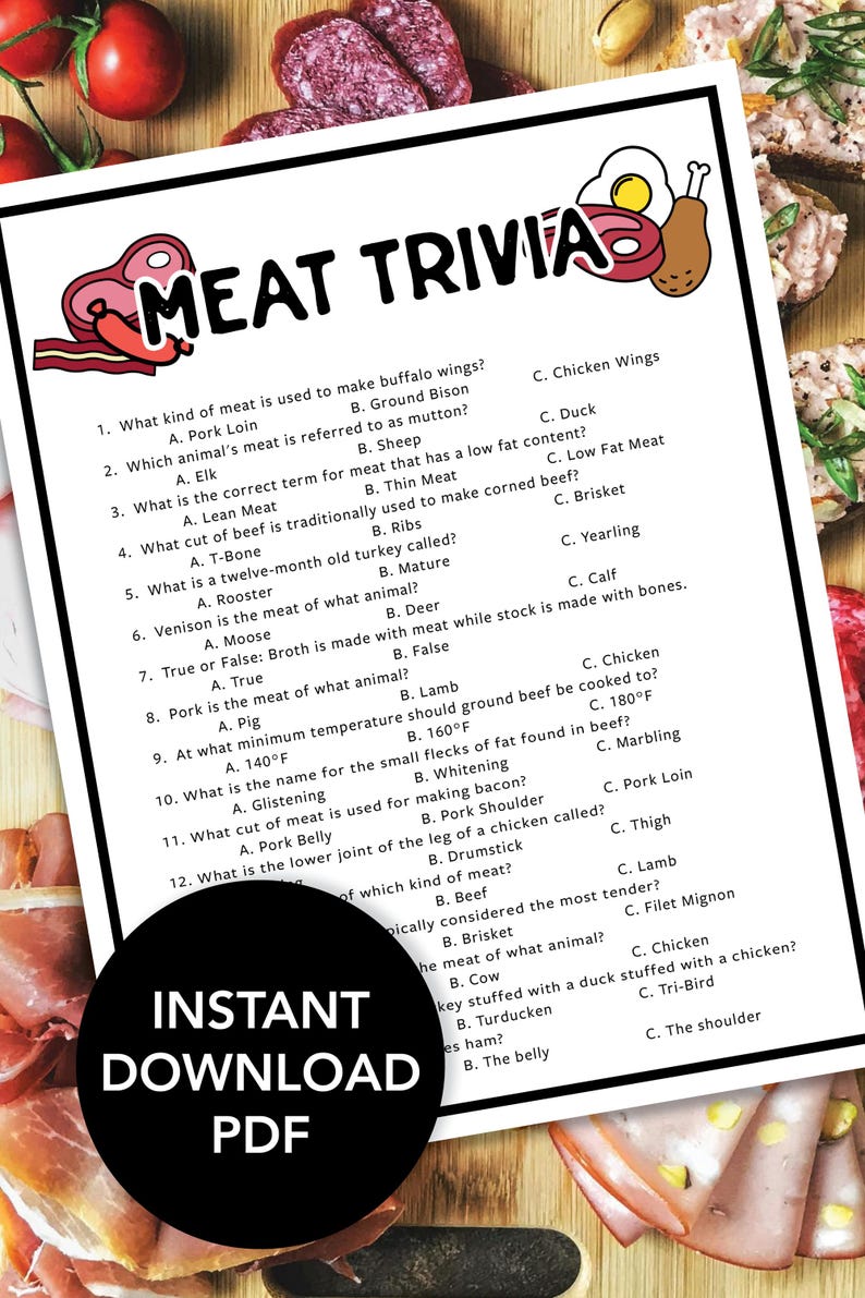Meat Trivia Game | Meat Quiz (printable PDF Download) - Etsy