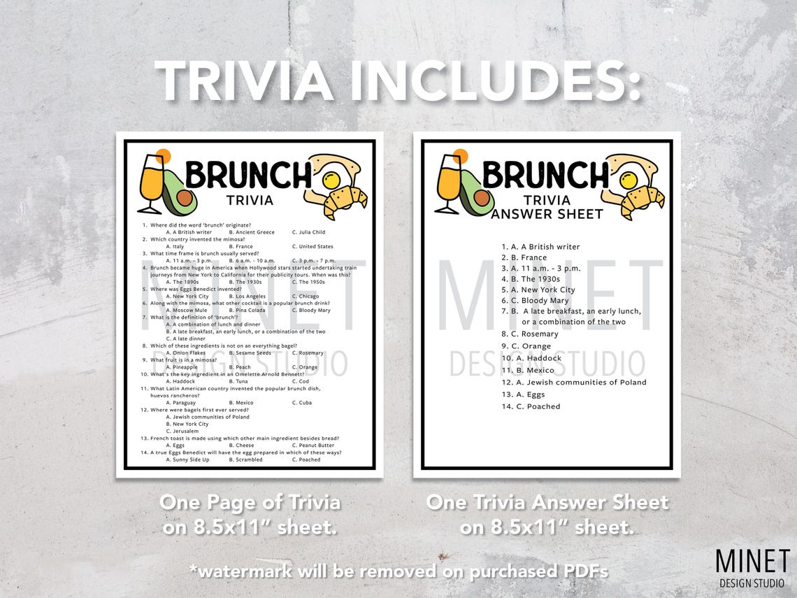 Brunch Trivia | Brunch Trivia Game | Printable Brunch Trivia ...