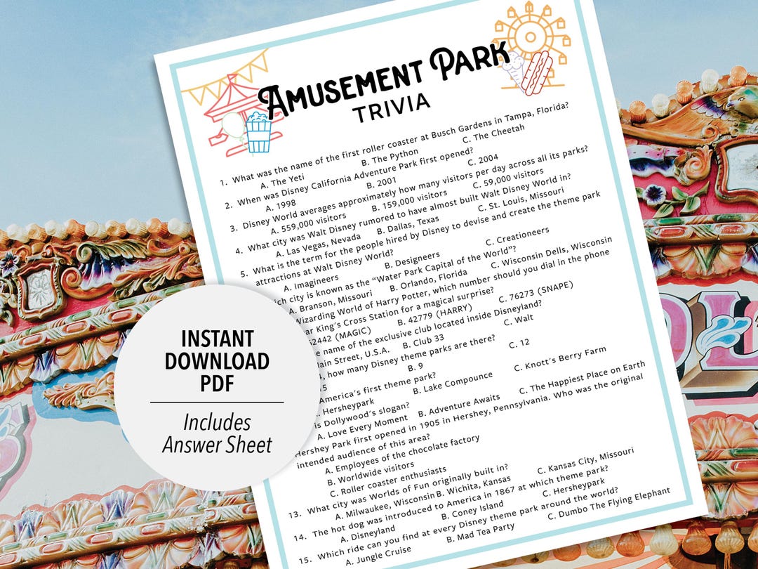 Amusement Park Trivia | Theme Park Trivia Game | Printable Trivia ...
