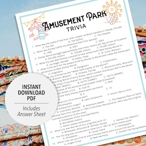 Amusement Park Trivia | Theme Park Trivia Game | Printable Trivia ...