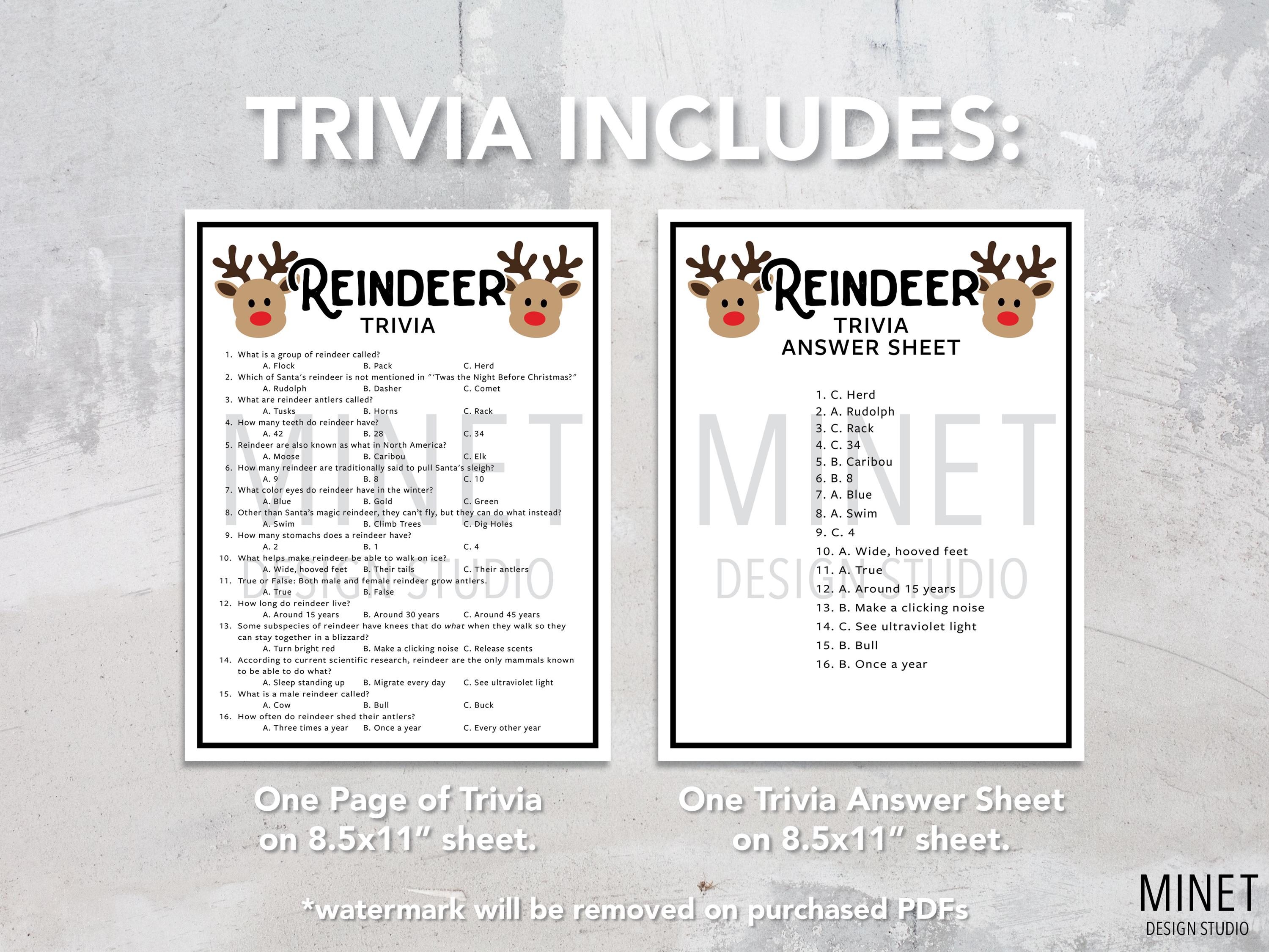 Reindeer Trivia | Reindeer Trivia Game | Printable Reindeer Trivia ...