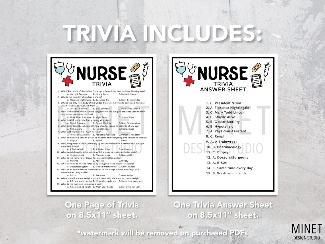 Nurse Trivia Game | Nurse Quiz (printable PDF Download) - Etsy