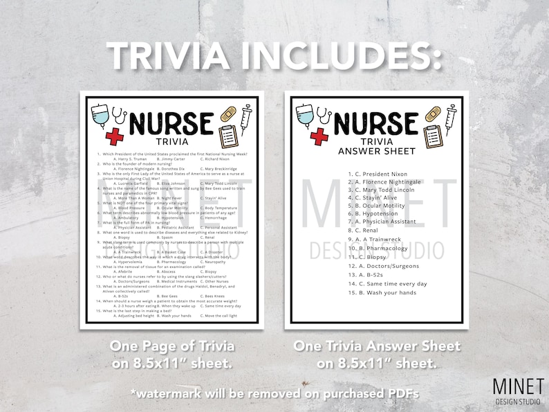 Nurse Trivia | Nurse Trivia Game | Printable Nurse Trivia | Printable ...