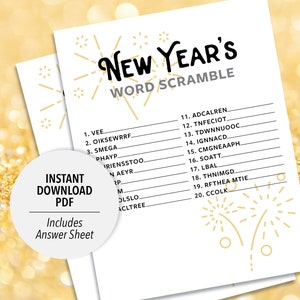 New Year's Word Scramble | New Year's Eve Printable Game | Holiday Word ...