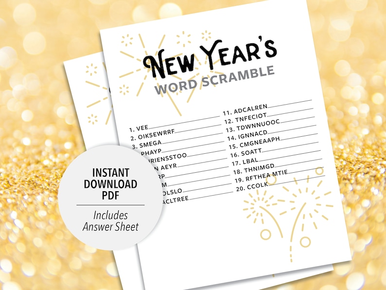 New Year's Word Scramble | New Year's Eve Printable Game | Holiday Word ...