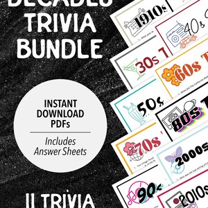 Decades Trivia Game Bundle | 1910s-2010s Trivia (printable PDF Download ...