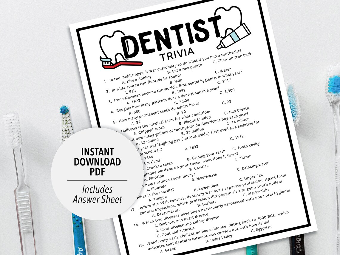 Dentist Trivia | Dentist Trivia Game | Printable Dentist Trivia ...