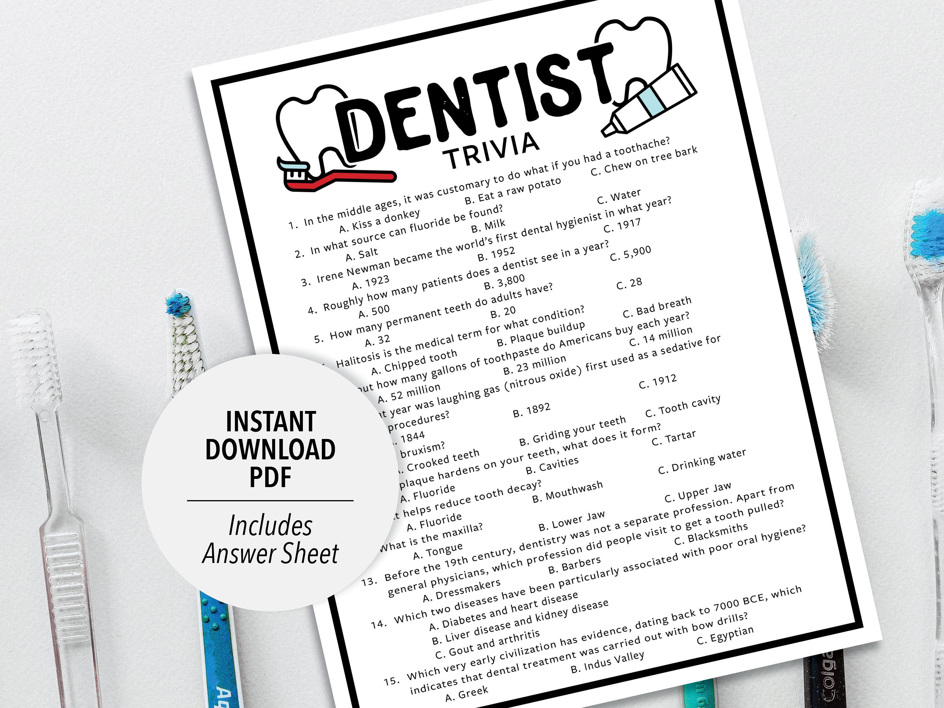 Dentist Trivia | Dentist Trivia Game | Printable Dentist Trivia ...