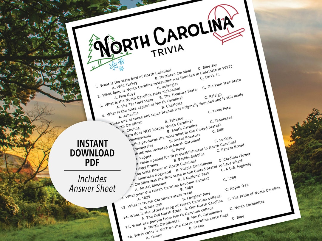 North Carolina Trivia | North Carolina Trivia Game | Printable North ...