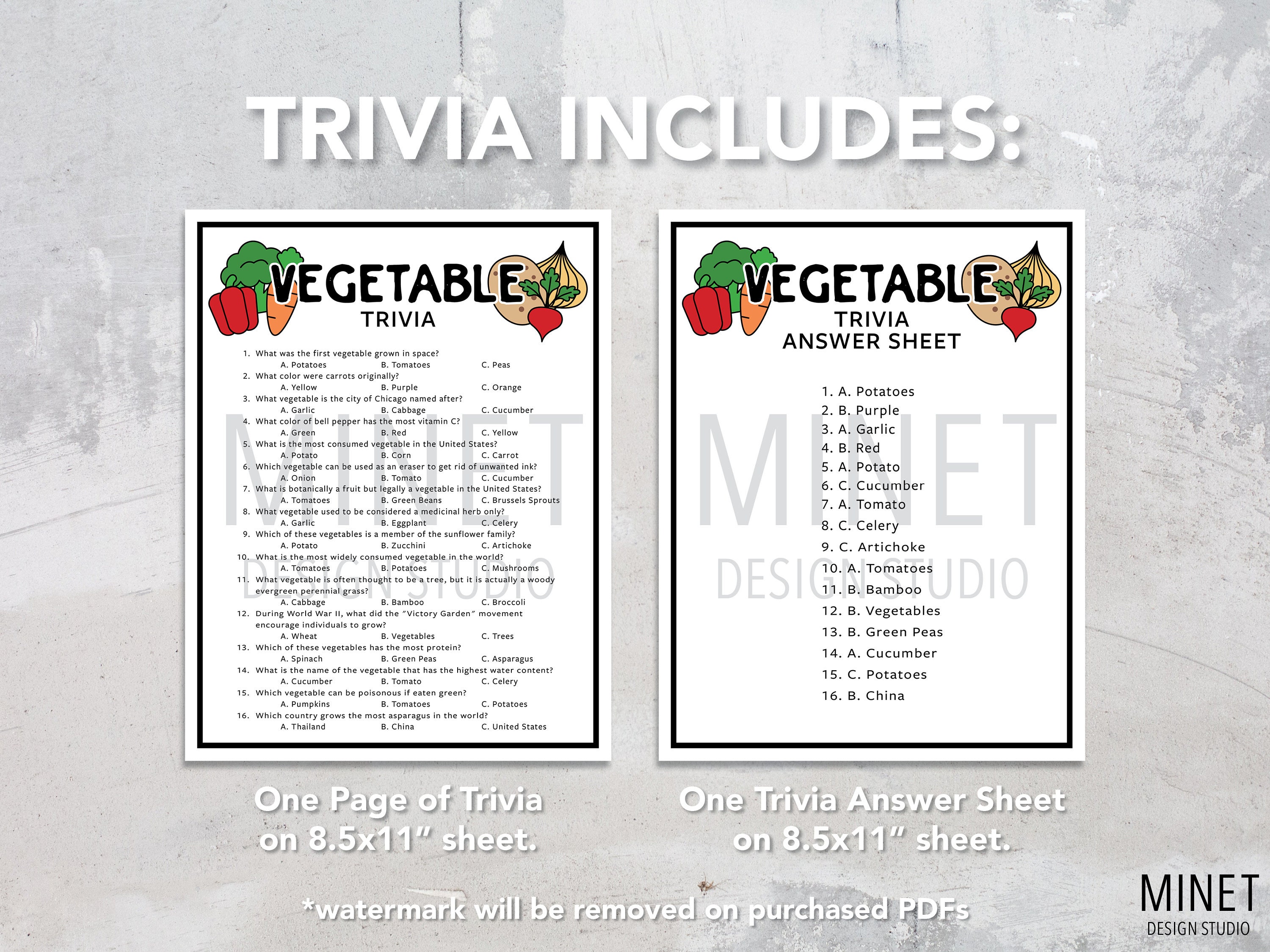 Vegetable Trivia | Vegetable Trivia Game | Printable Trivia | Food ...
