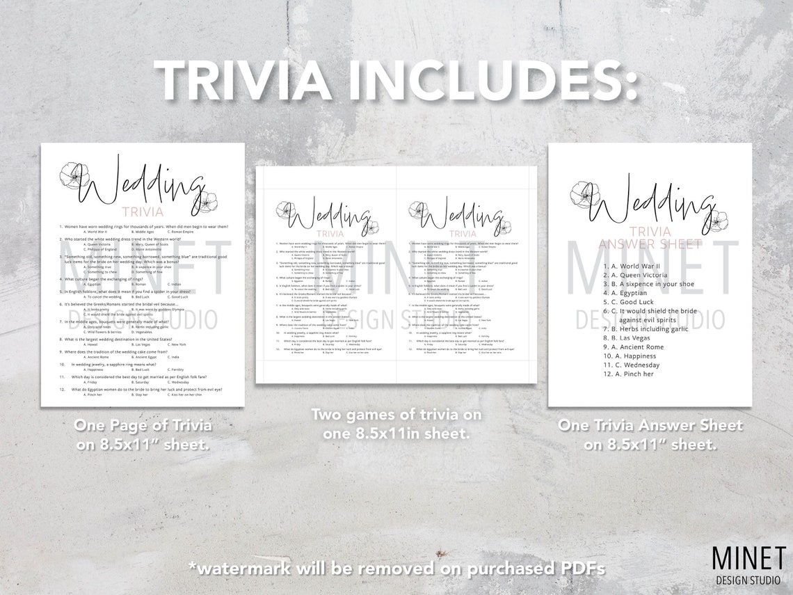 Wedding Trivia Quiz Game Printable Wedding Trivia Bridal - Etsy