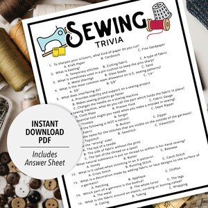 Sewing Trivia | Sewing Trivia Game | Printable Sewing Trivia | Fabric ...