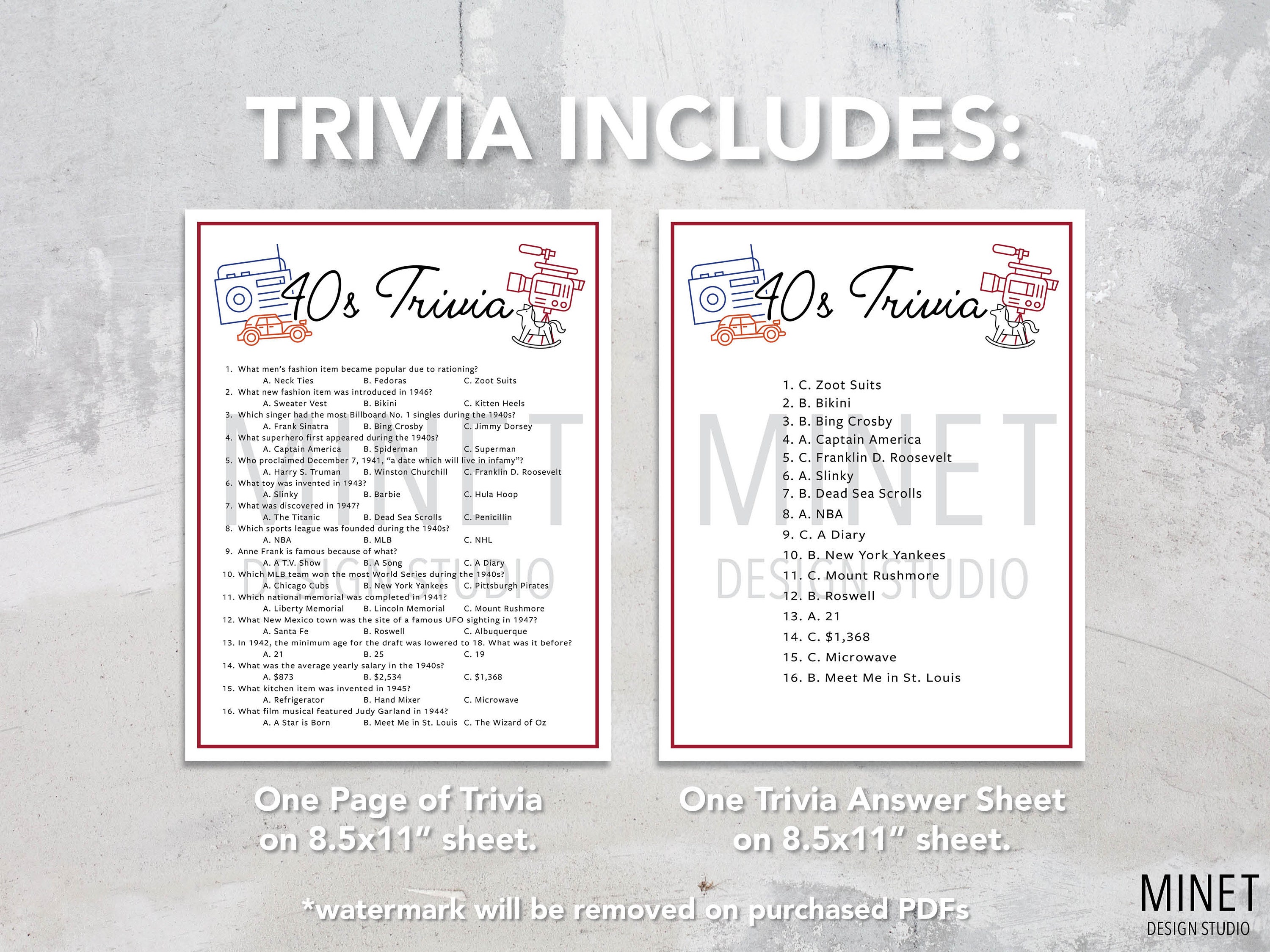 Decades Trivia Bundle Trivia Bundle Decades Trivia Game Printable ...