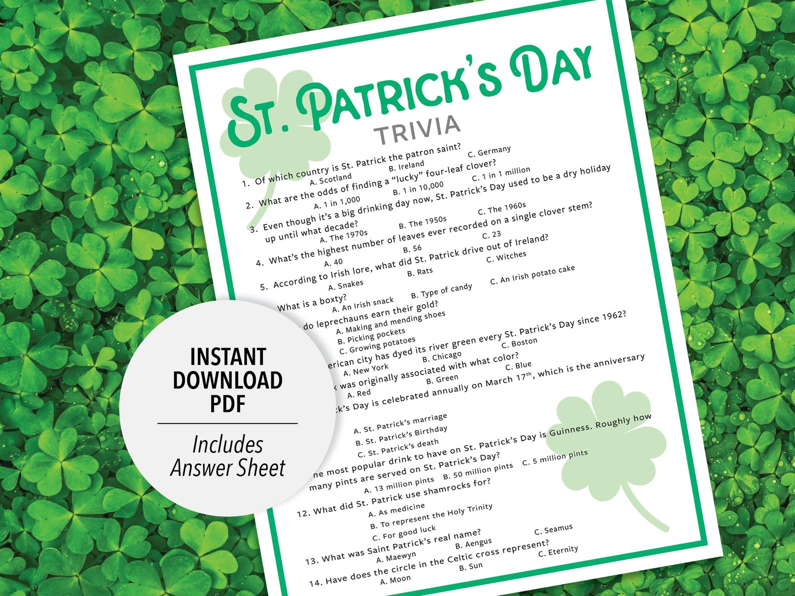 St. Patrick's Day Trivia | St Patricks Day Trivia Game | St Patricks ...