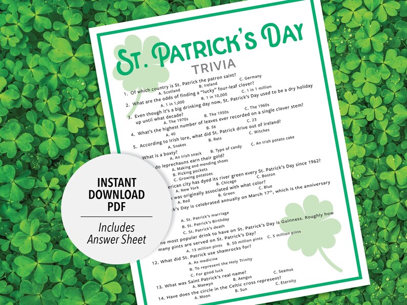 St. Patrick's Day Trivia | St Patricks Day Trivia Game | St Patricks ...