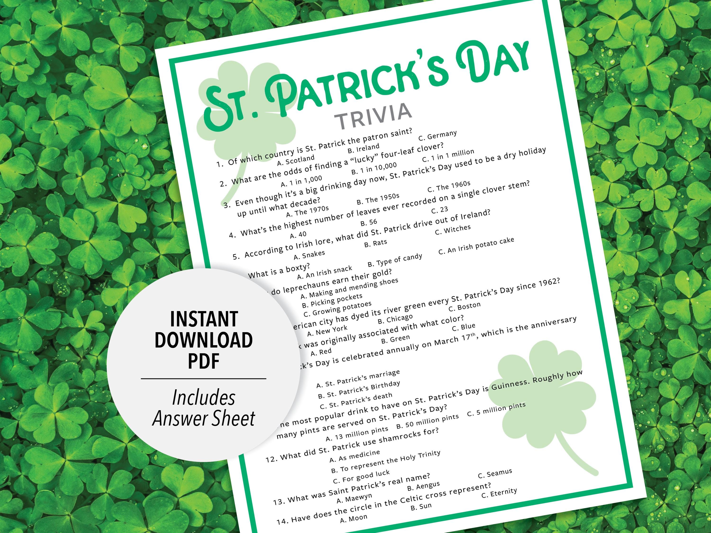 St. Patrick's Day Trivia | St Patricks Day Trivia Game | St Patricks ...