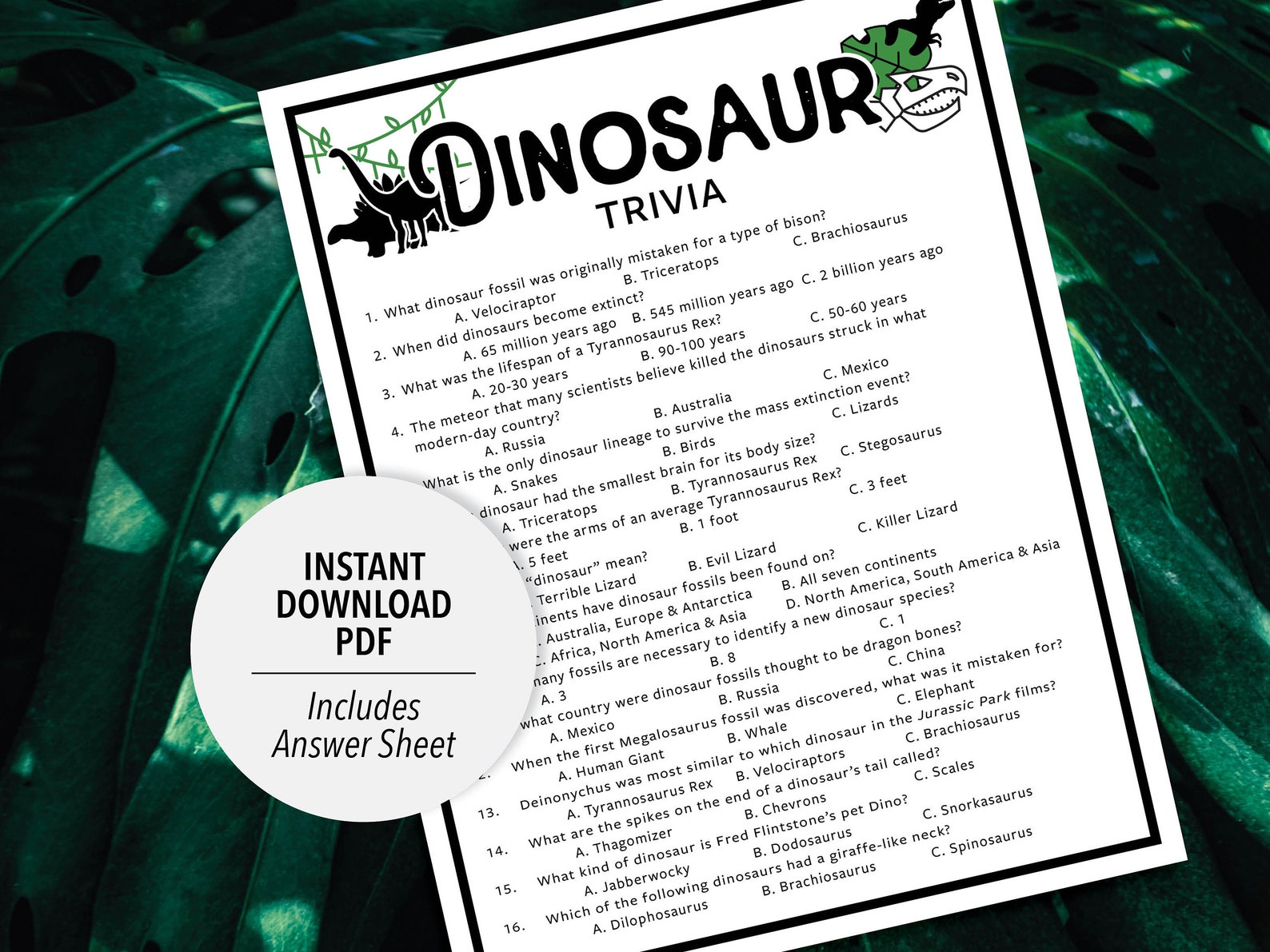 Dinosaur Trivia | Dinosaurs Trivia Game | Printable Dinosaur Trivia ...