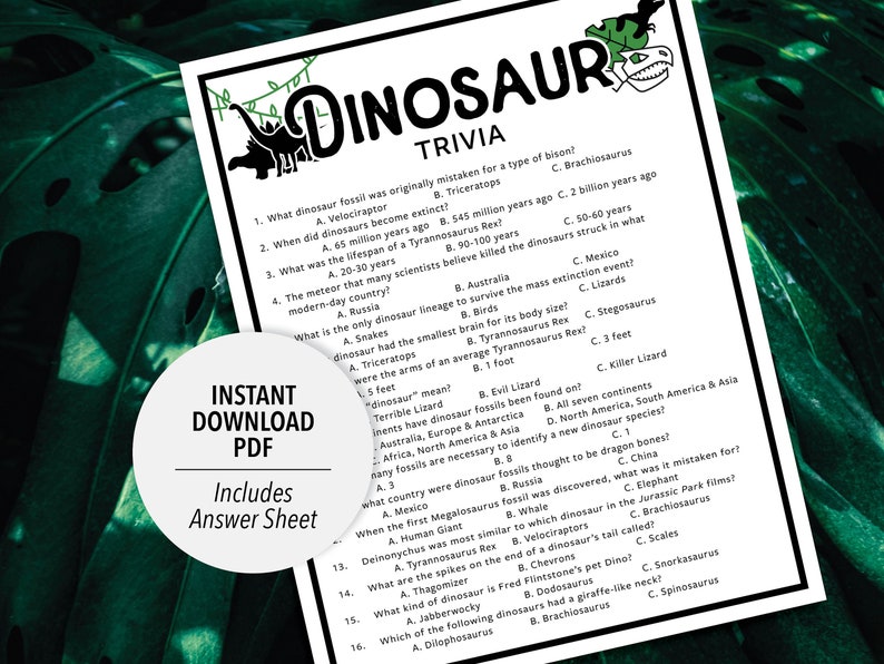 Dinosaur Trivia | Dinosaurs Trivia Game | Printable Dinosaur Trivia ...