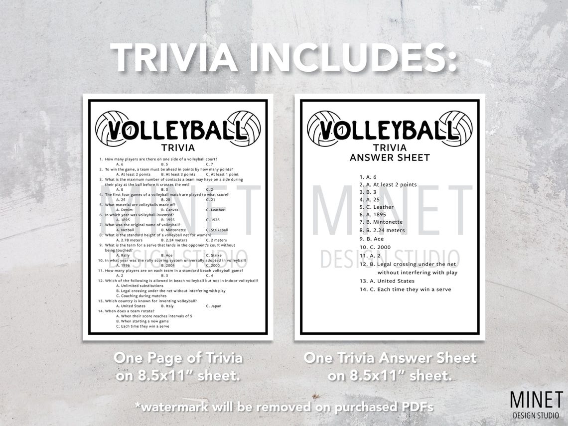 Volleyball Trivia Game | Sports Quiz (printable PDF Download) - Etsy
