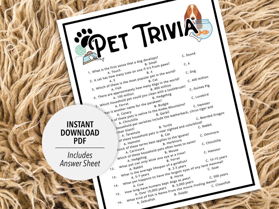 Pet Trivia | Pet Trivia Game | Printable Pet Trivia | Pets Trivia Game ...