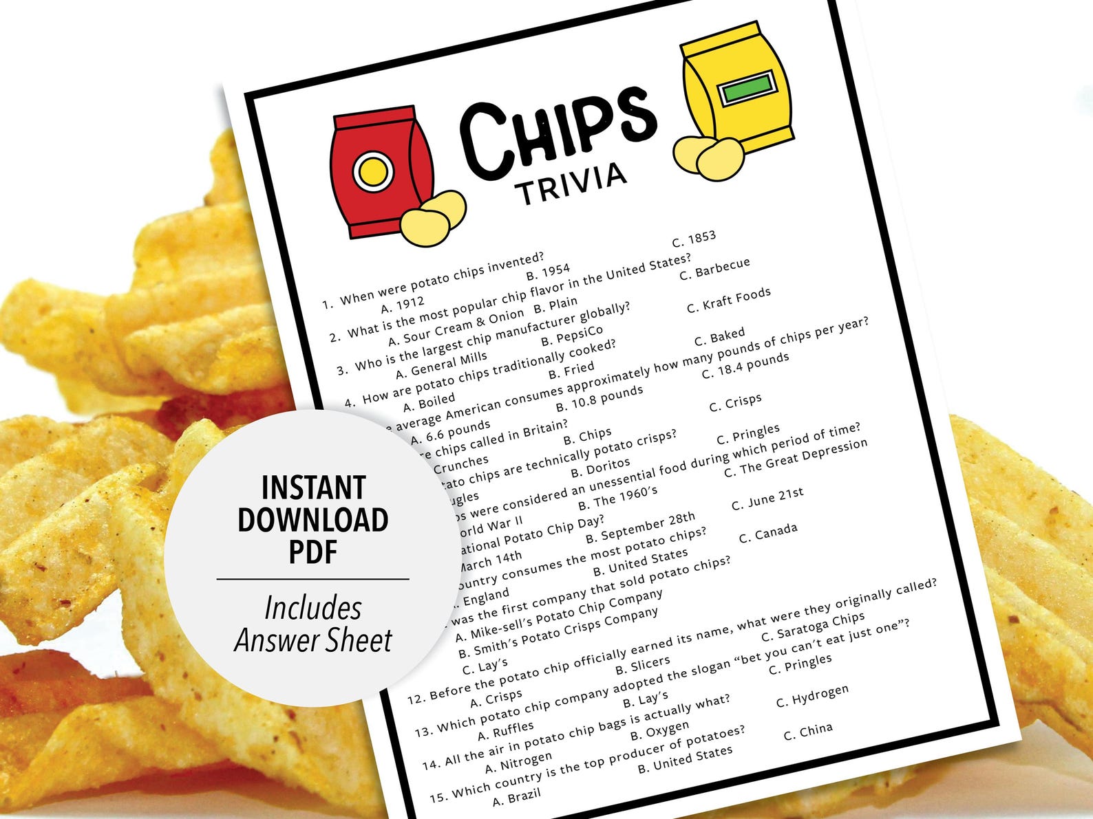 Chips Trivia | Potato Chips Trivia Game | Printable Chips Trivia ...