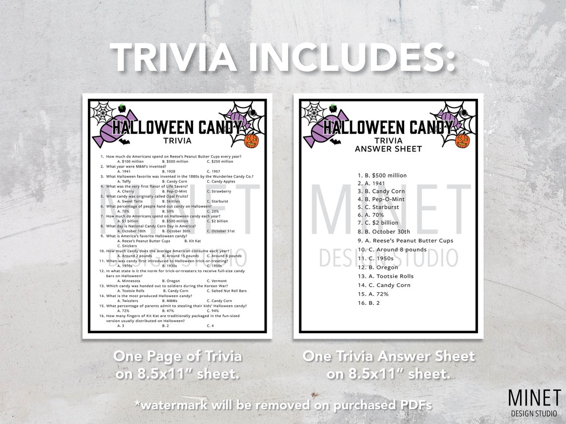 Halloween Candy Trivia | Printable Halloween Candy Trivia Activity Game ...