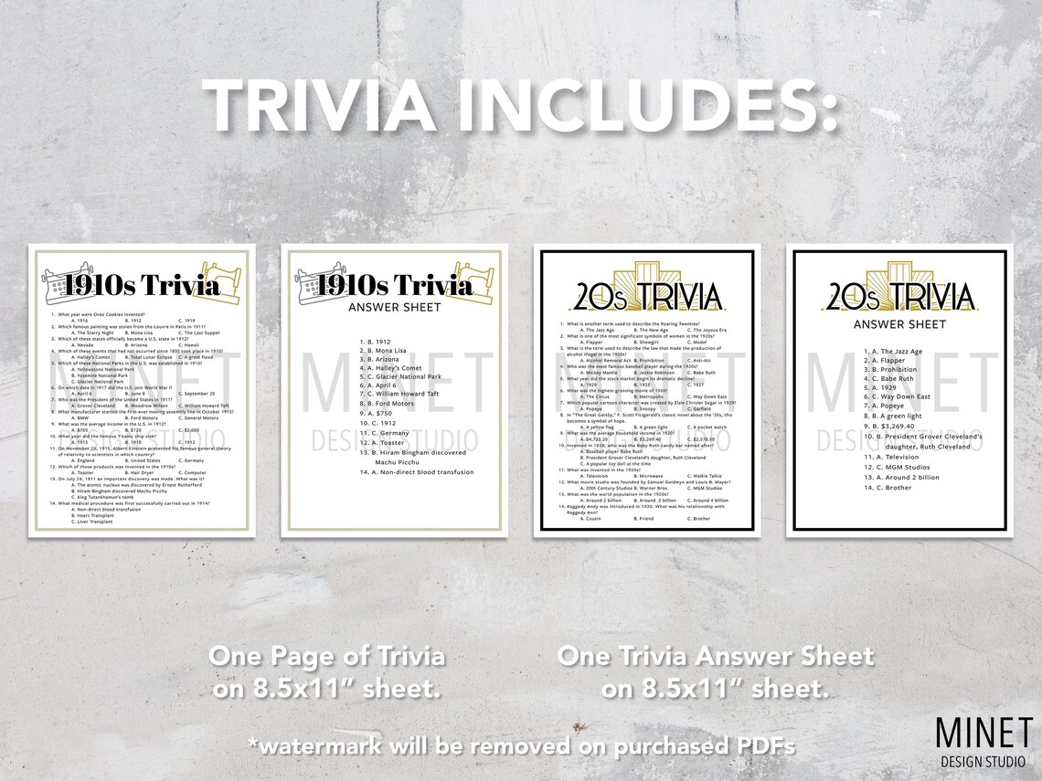 Decades Trivia Game Bundle | 1910s-2010s Trivia (printable PDF Download ...