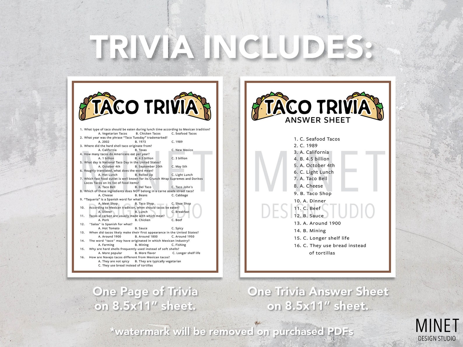 Taco Trivia | Taco Trivia Game | Printable Taco Trivia | Printable ...