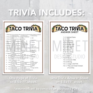Taco Trivia | Taco Trivia Game | Printable Taco Trivia | Printable ...