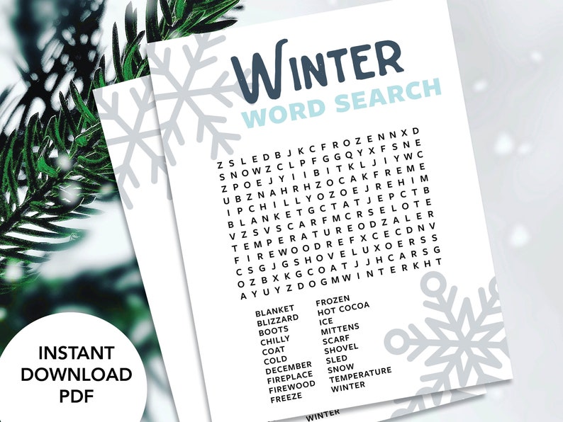 Winter Word Search Winter Printable Game Holiday Printable - Etsy