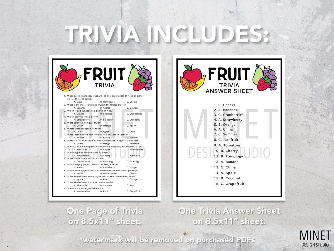Fruit Trivia | Fruit Trivia Game | Printable Fruit Trivia | Printable ...