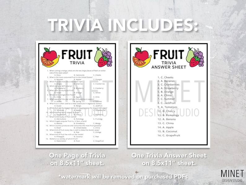 Fruit Trivia Game | Fruit Quiz (printable PDF Download) - Etsy