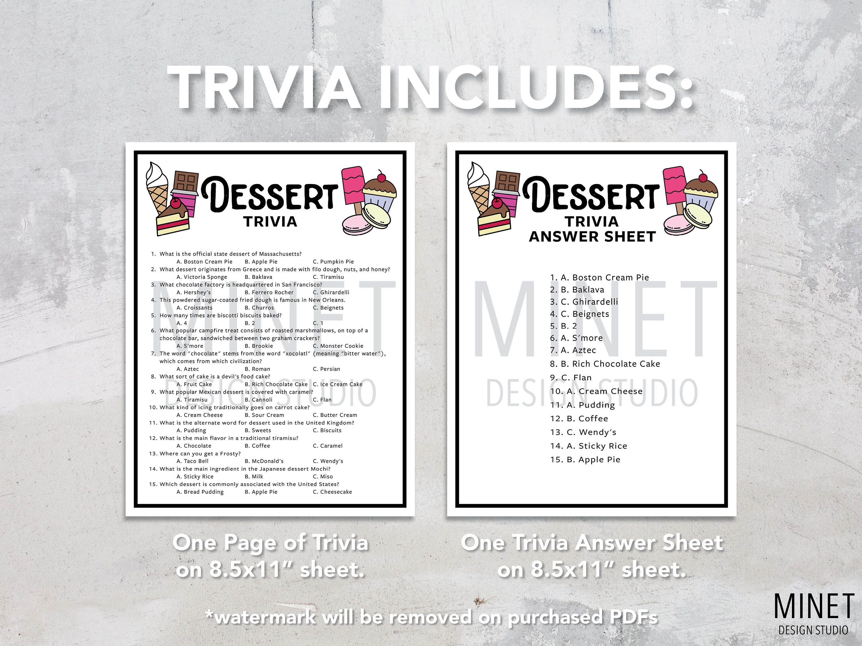 Dessert Trivia Dessert Trivia Game Printable Dessert Trivia Dessert ...