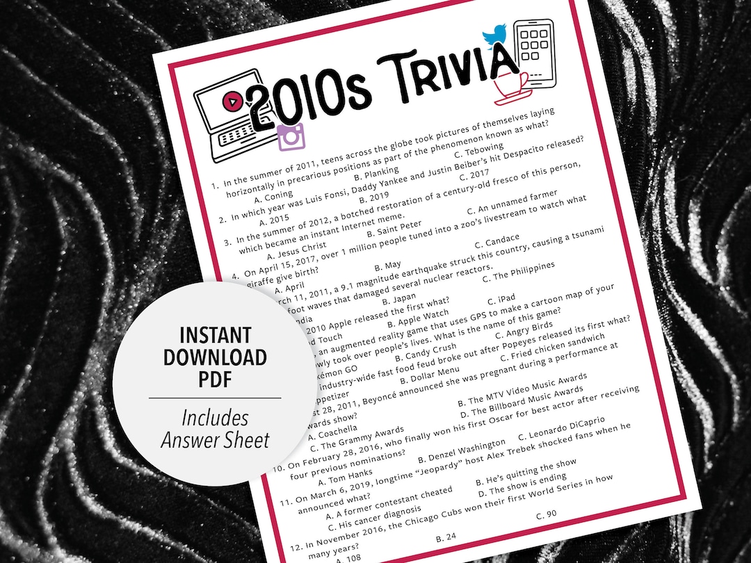2010s Trivia Game | Printable 2010s Quiz (PDF Download) - Etsy