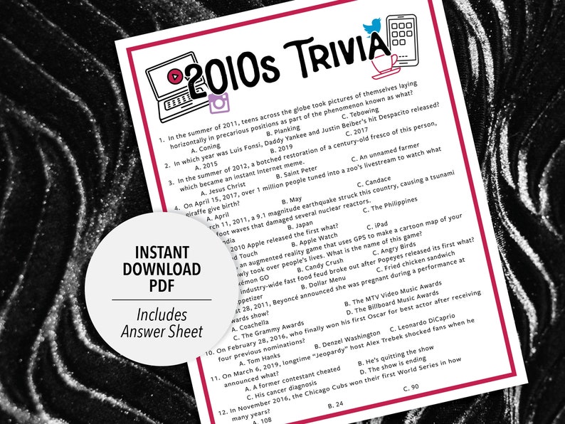 2010s Trivia Game | 2010s Quiz (printable PDF Download) - Etsy