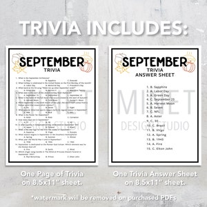 September Trivia Game | Month Quiz (printable PDF Download) - Etsy