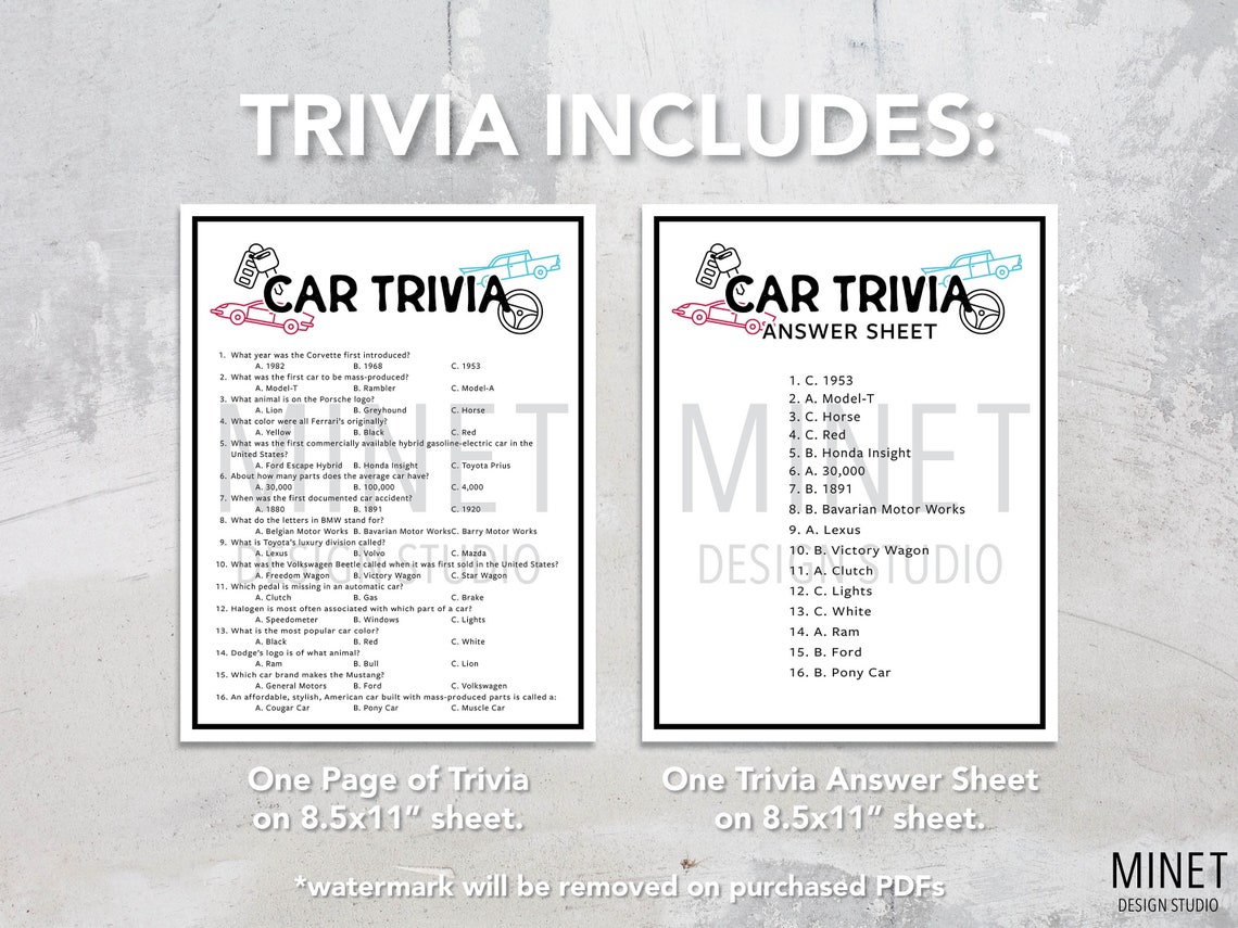 Car Trivia | Car Trivia Game | Printable Car Trivia | Auto Trivia ...