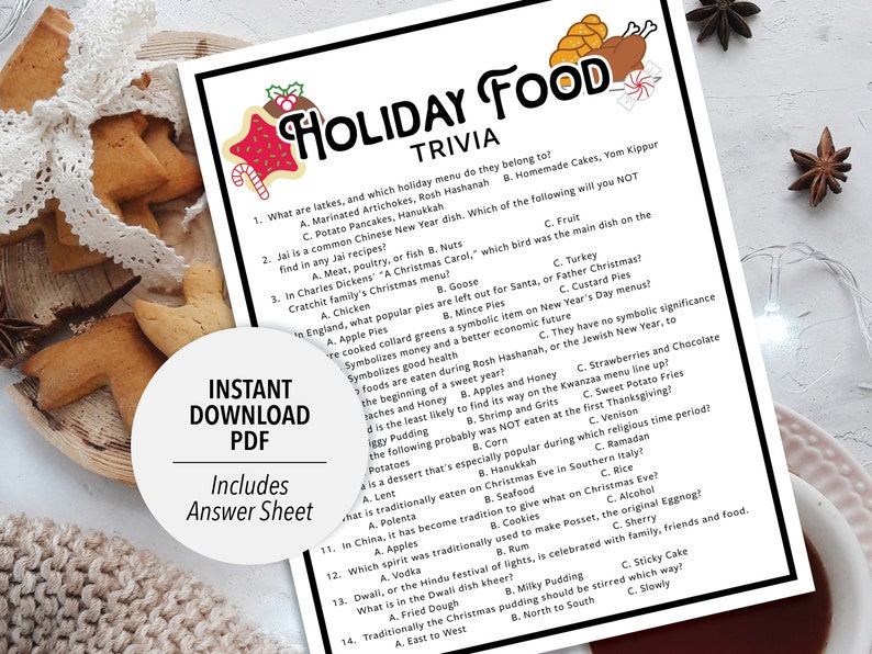 Holiday Food Trivia Game | Holiday Food Quiz (printable PDF Download ...