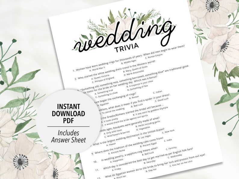 Wedding Trivia Quiz Game Printable Wedding Trivia Bridal - Etsy