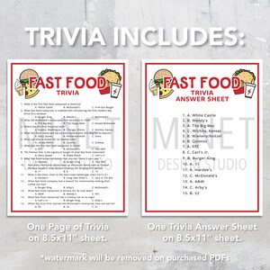 Fast Food Trivia | Fast Food Trivia Game | Printable Fast Food Trivia ...