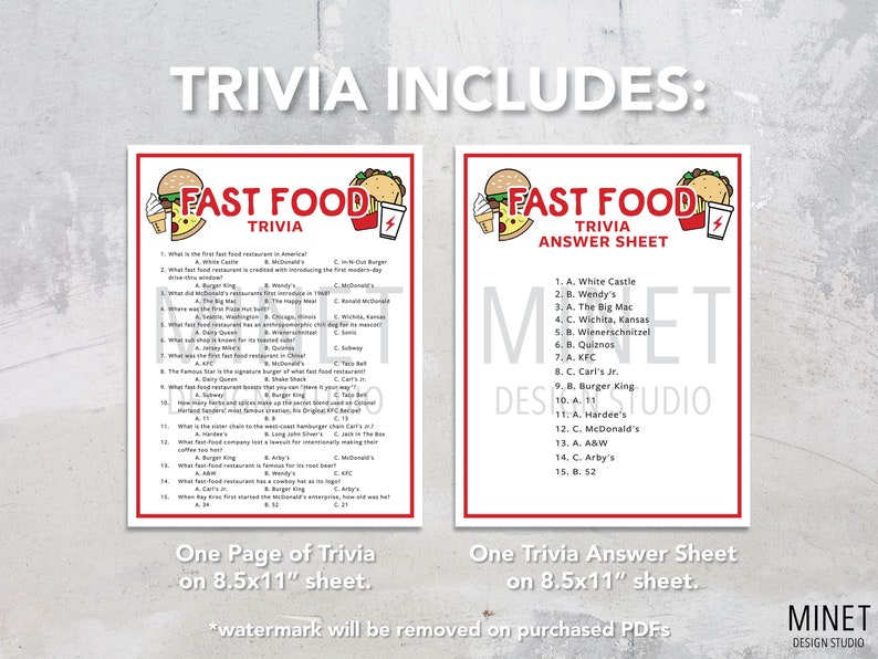 Fast Food Trivia | Fast Food Trivia Game | Printable Fast Food Trivia ...