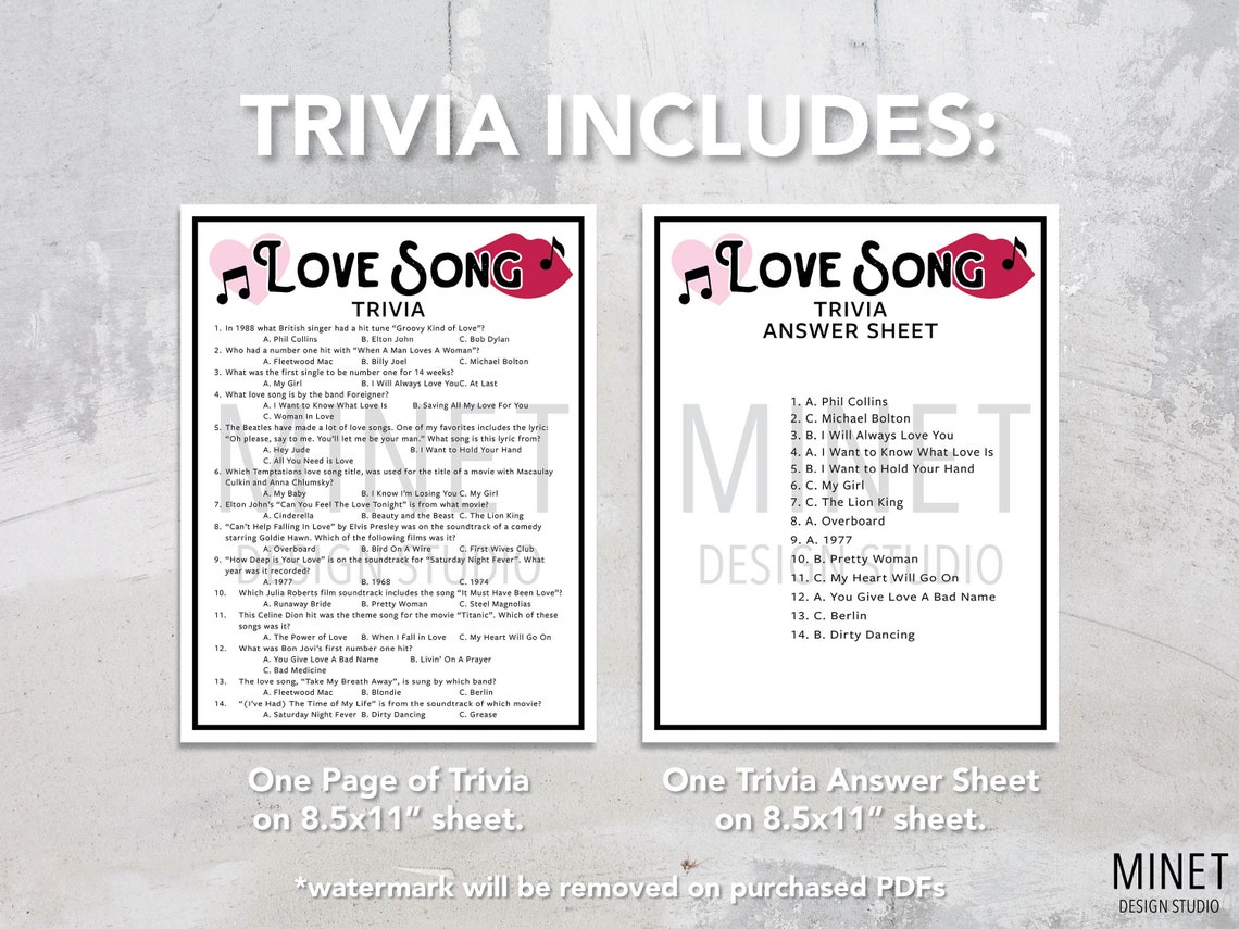 Love Song Trivia | Love Song Trivia Game | Printable Love Song Trivia ...