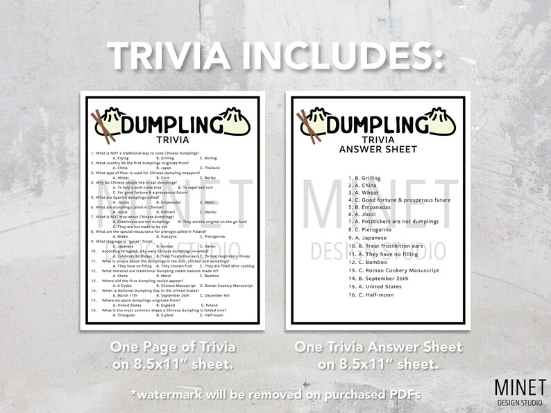 Dumpling Trivia Game | Printable Dumpling Quiz, Food (PDF Download) - Etsy