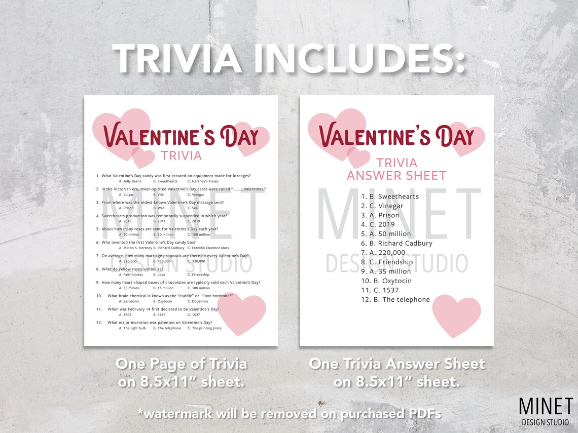Valentines Day Trivia Printable Valentines Trivia Game Valentines