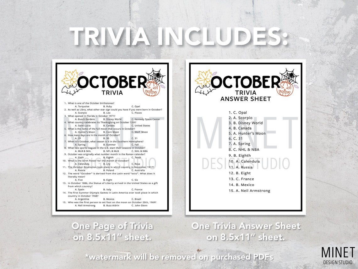 October Trivia | October Trivia Game | Printable October Trivia | Month ...