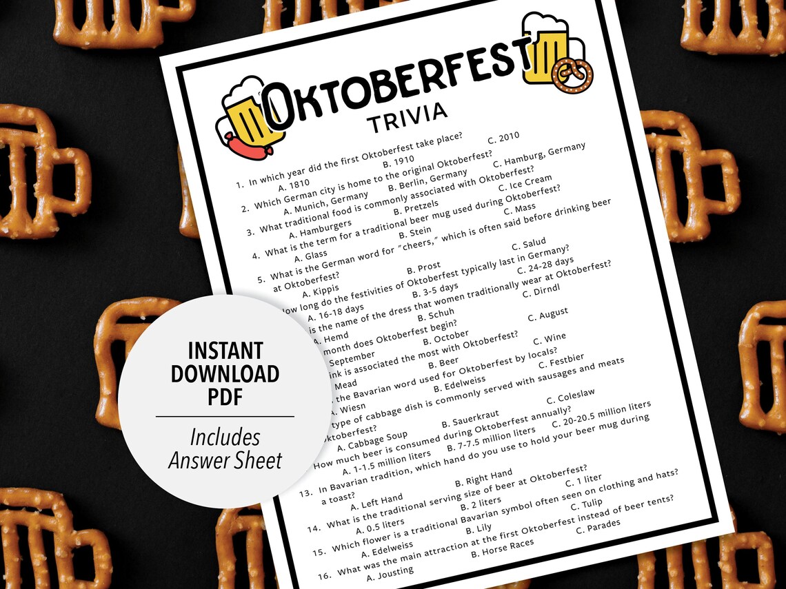 Oktoberfest Trivia | Printable Oktoberfest Trivia Activity Game ...