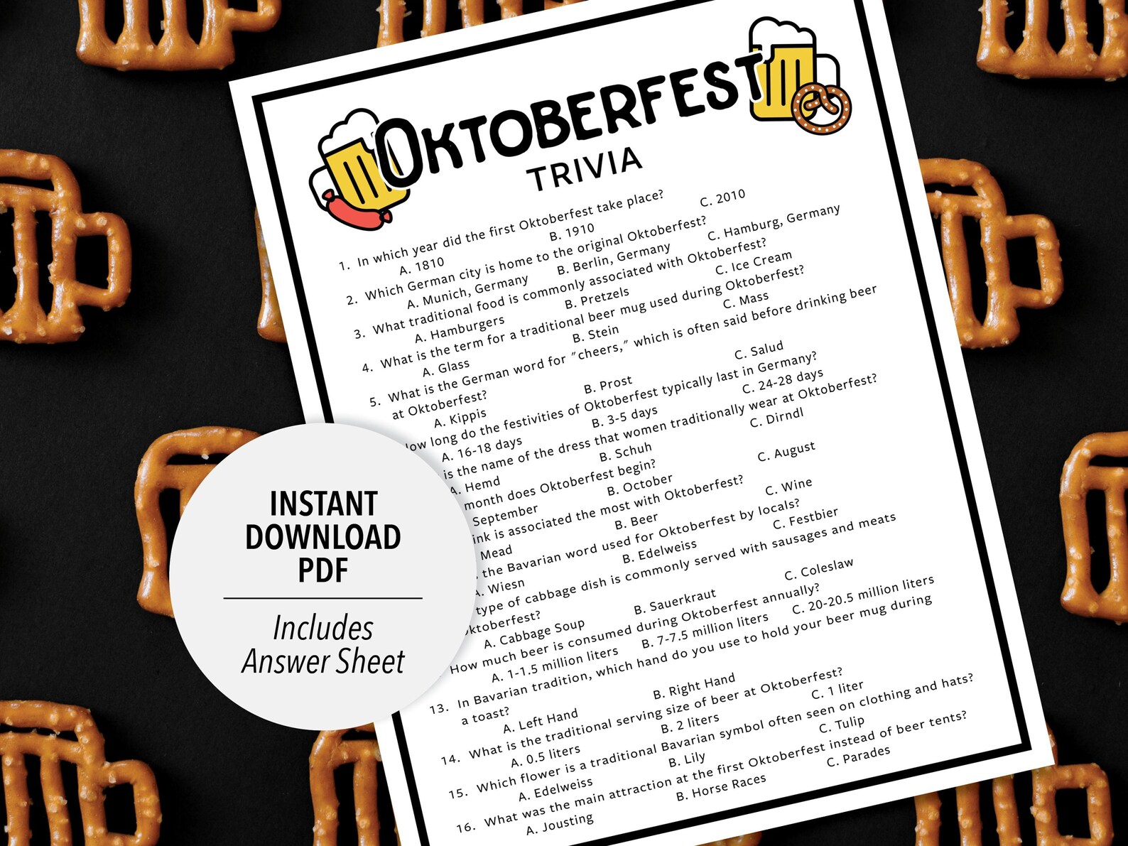 Oktoberfest Trivia | Printable Oktoberfest Trivia Activity Game ...