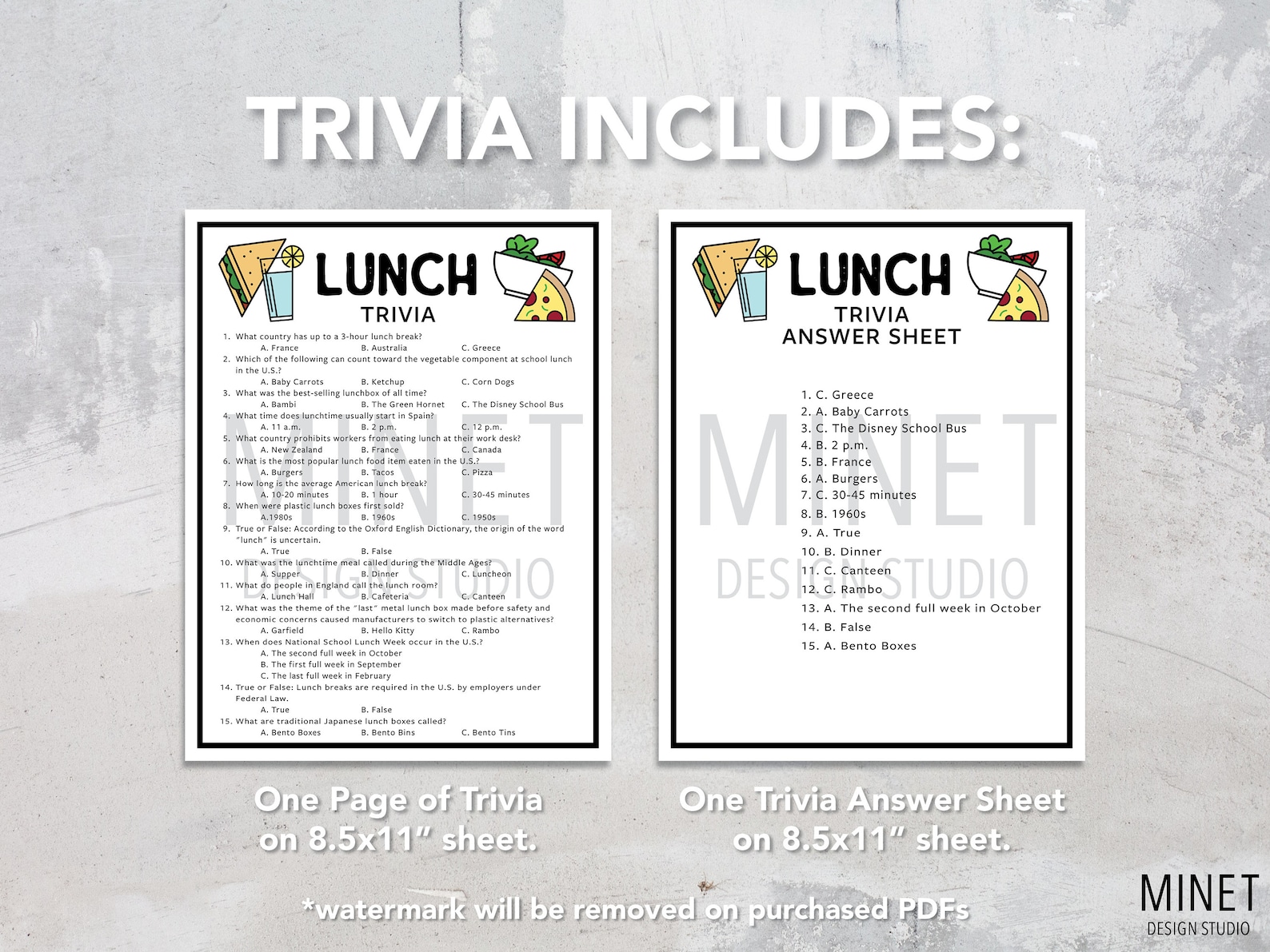 Lunch Trivia | Lunch Trivia Game | Printable Lunch Trivia | Printable ...