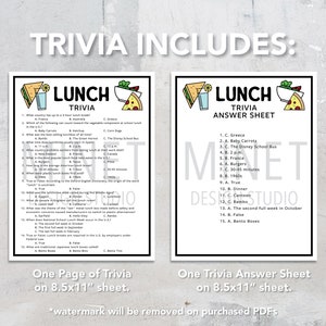 Lunch Trivia | Lunch Trivia Game | Printable Lunch Trivia | Printable ...