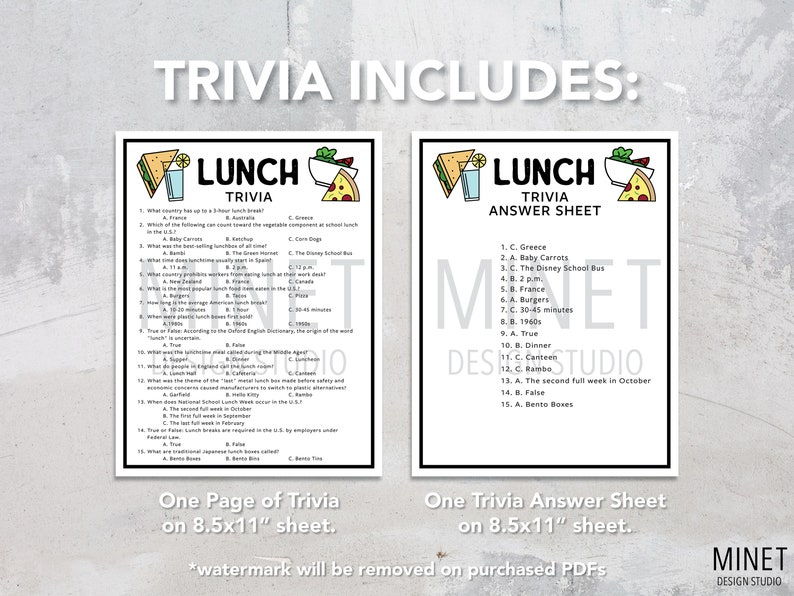 Lunch Trivia | Lunch Trivia Game | Printable Lunch Trivia | Printable ...